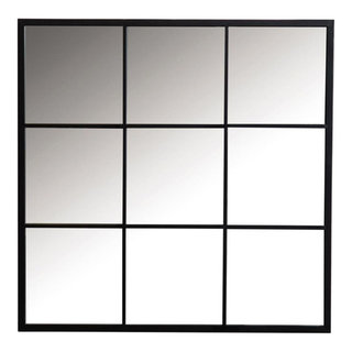 Pemberly Row Modern Glass Square Window Pane Wall Mirror Black ...