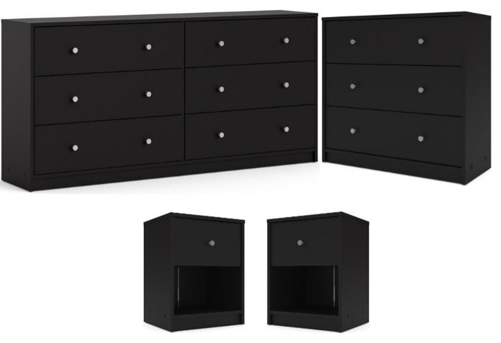 3pc Set of Engineered Wood Black 3Drawer Chest 6Drawer Dresser Nightstand 4 Transitional Bedroom Furniture Sets by Homesquare Houzz