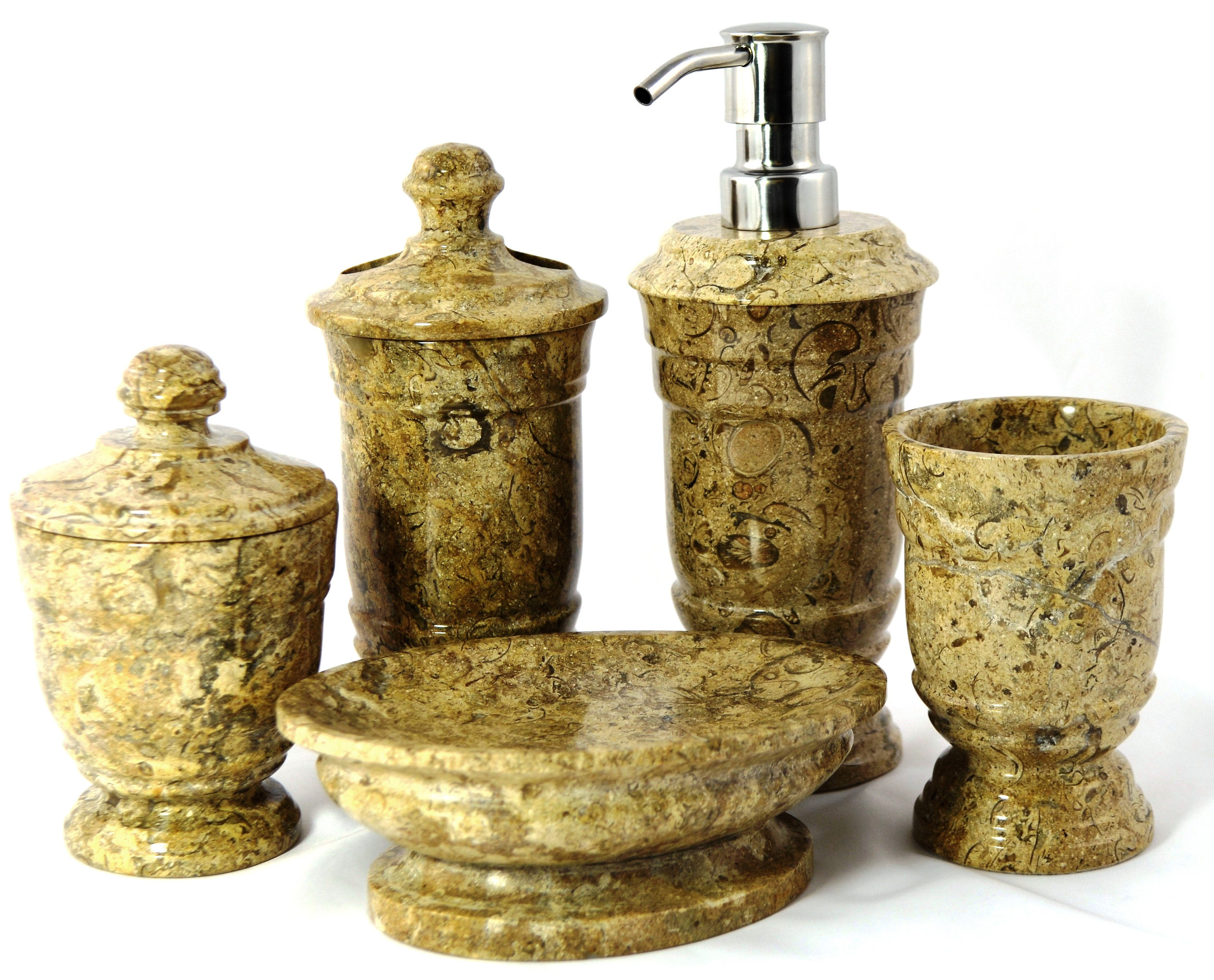 Fossil Stone 5-Piece Unique Bathroom Accessory Set of Tasmanian ...