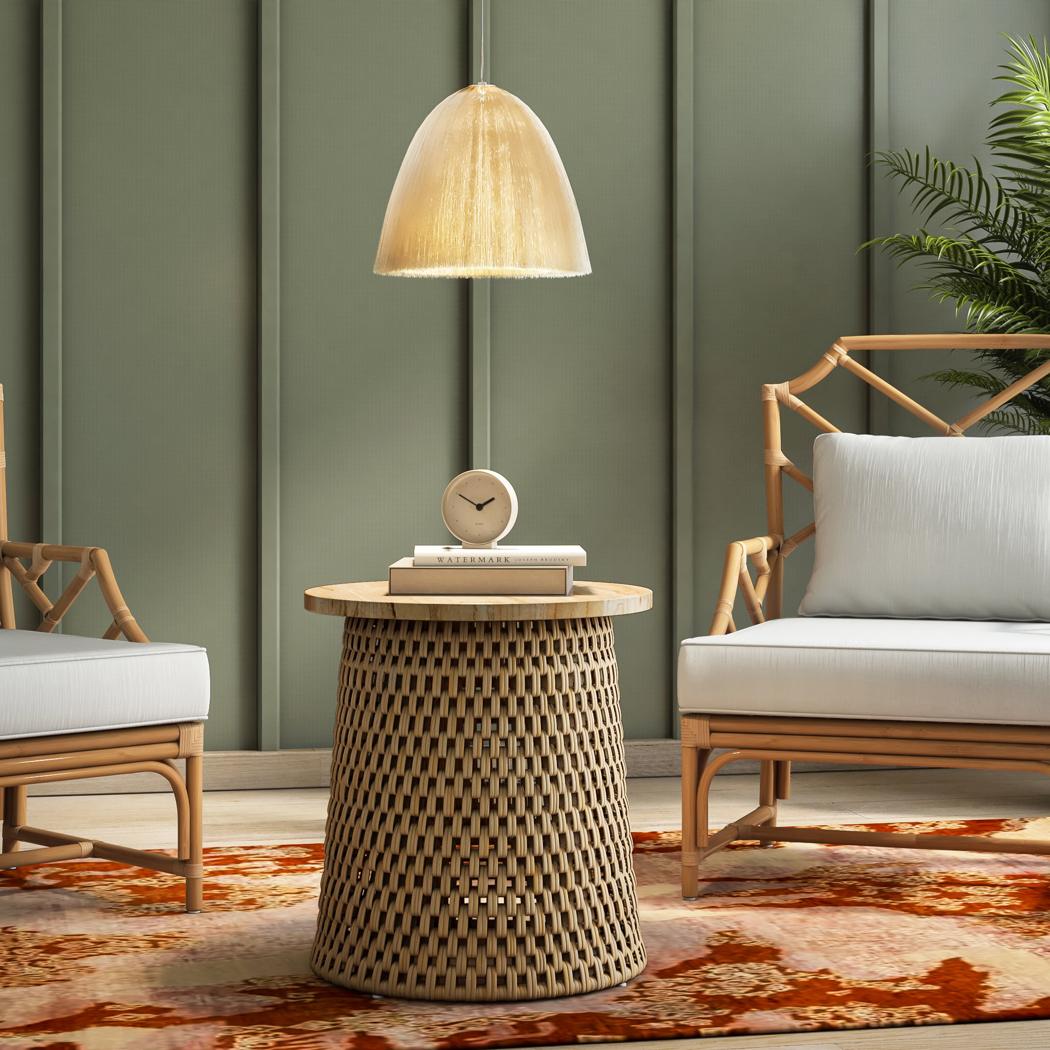 Kamari Rattan Coffee Table/ End Table With Wood Top, End Table ...