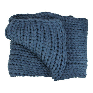 Navy Blue Cable Knit Plush Throw Blanket, 50"x60" - Scandinavian ...