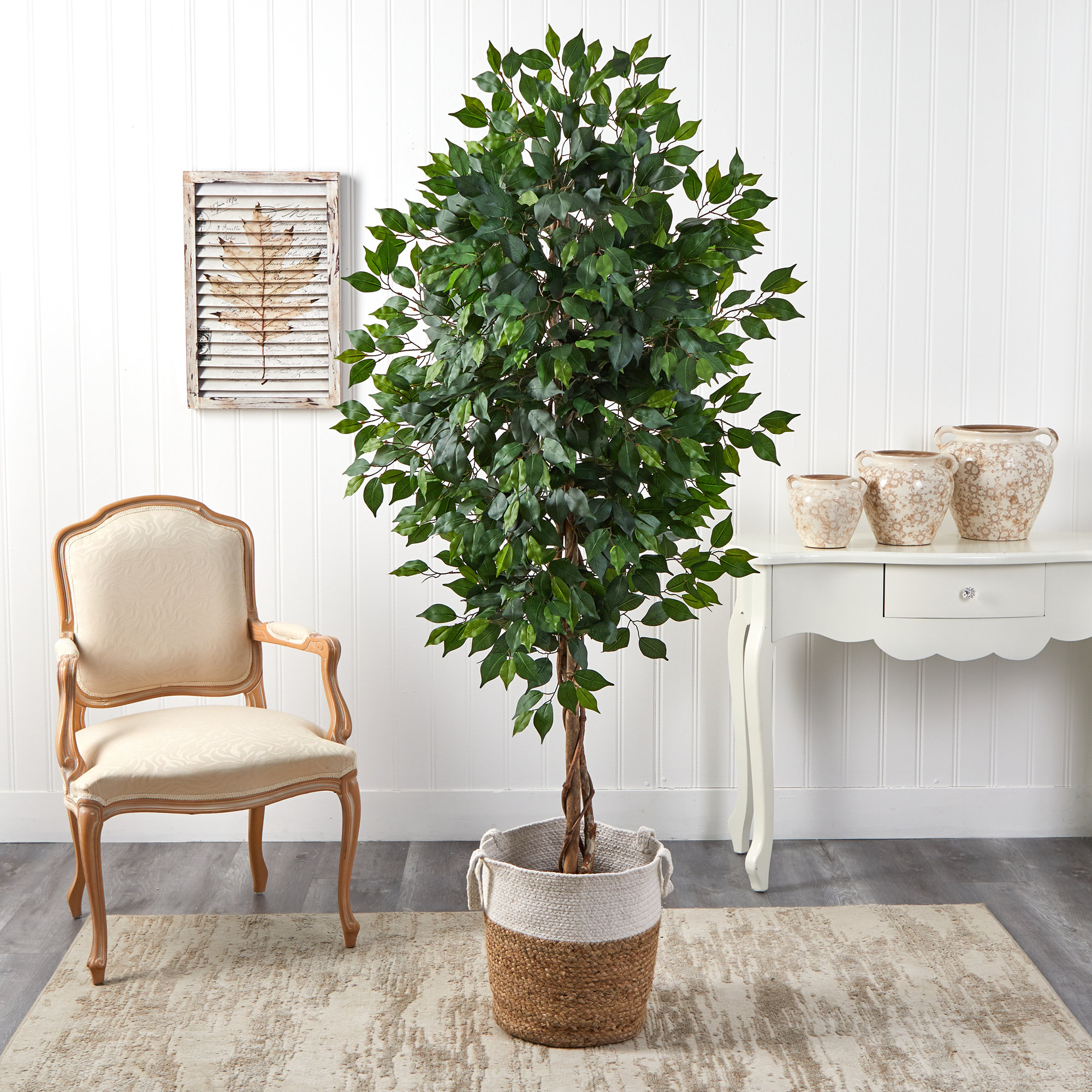 6' Ficus Faux Tree With Natural Trunk, Handmade Natural Jute and Cotton ...