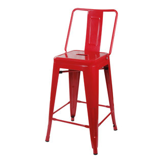 Metal Red Bar Stools With Middle Back, Set of 1 - Industrial - Bar ...