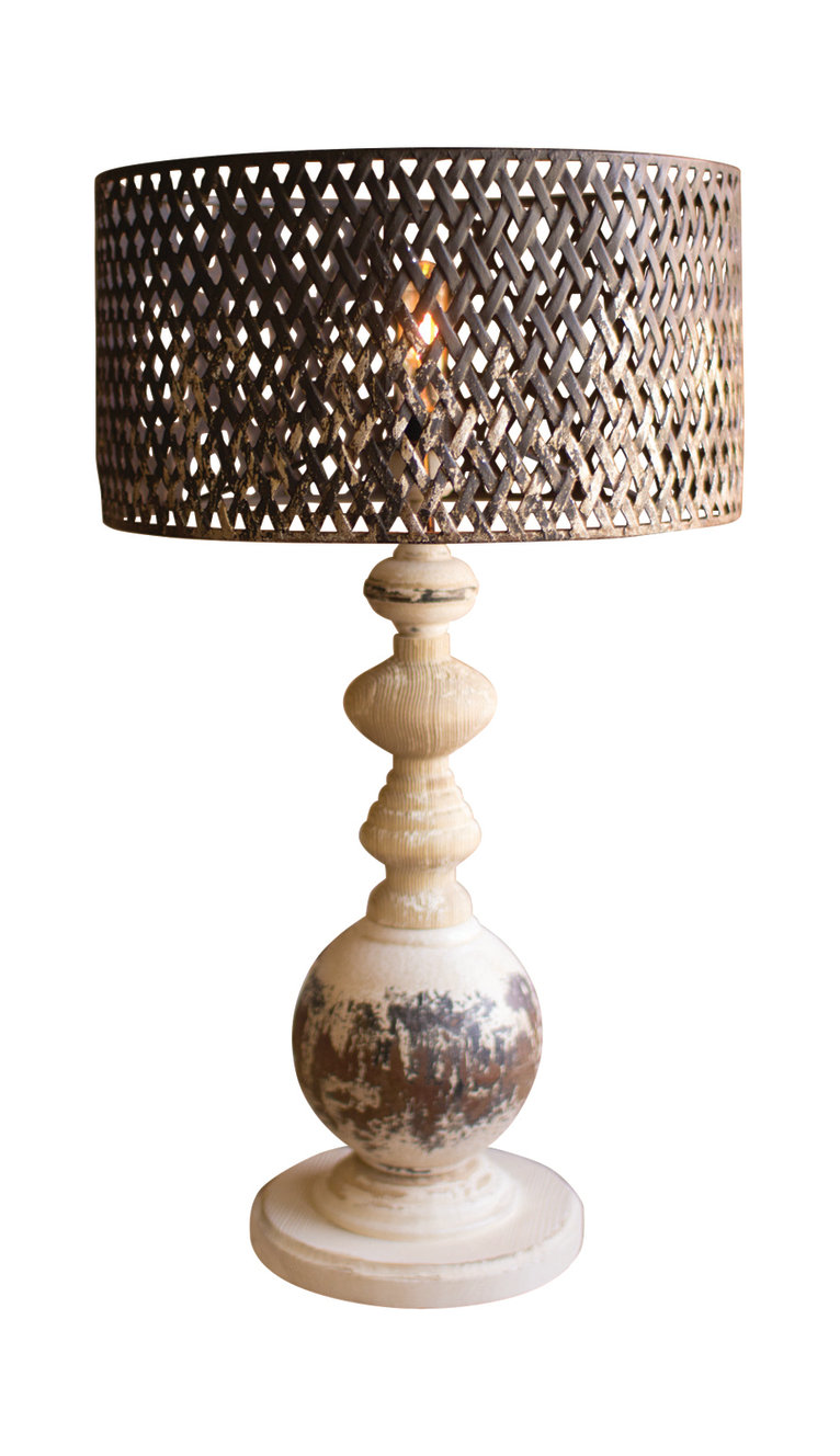 Table Lamp, Round Metal Base With Perforated Metal Shade - French ...
