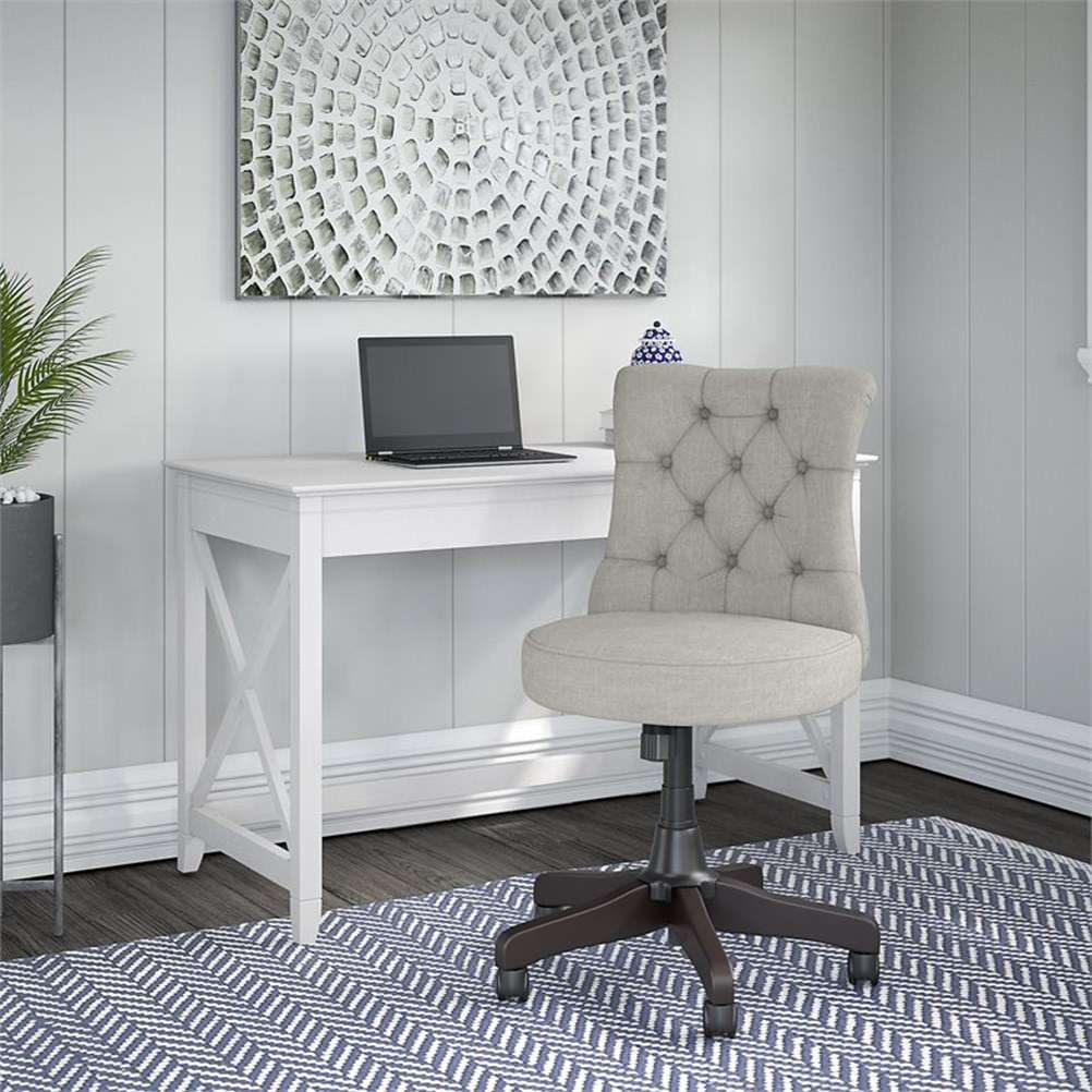 Bush Key West Engineered Wood Writing Desk with Office Chair in White ...
