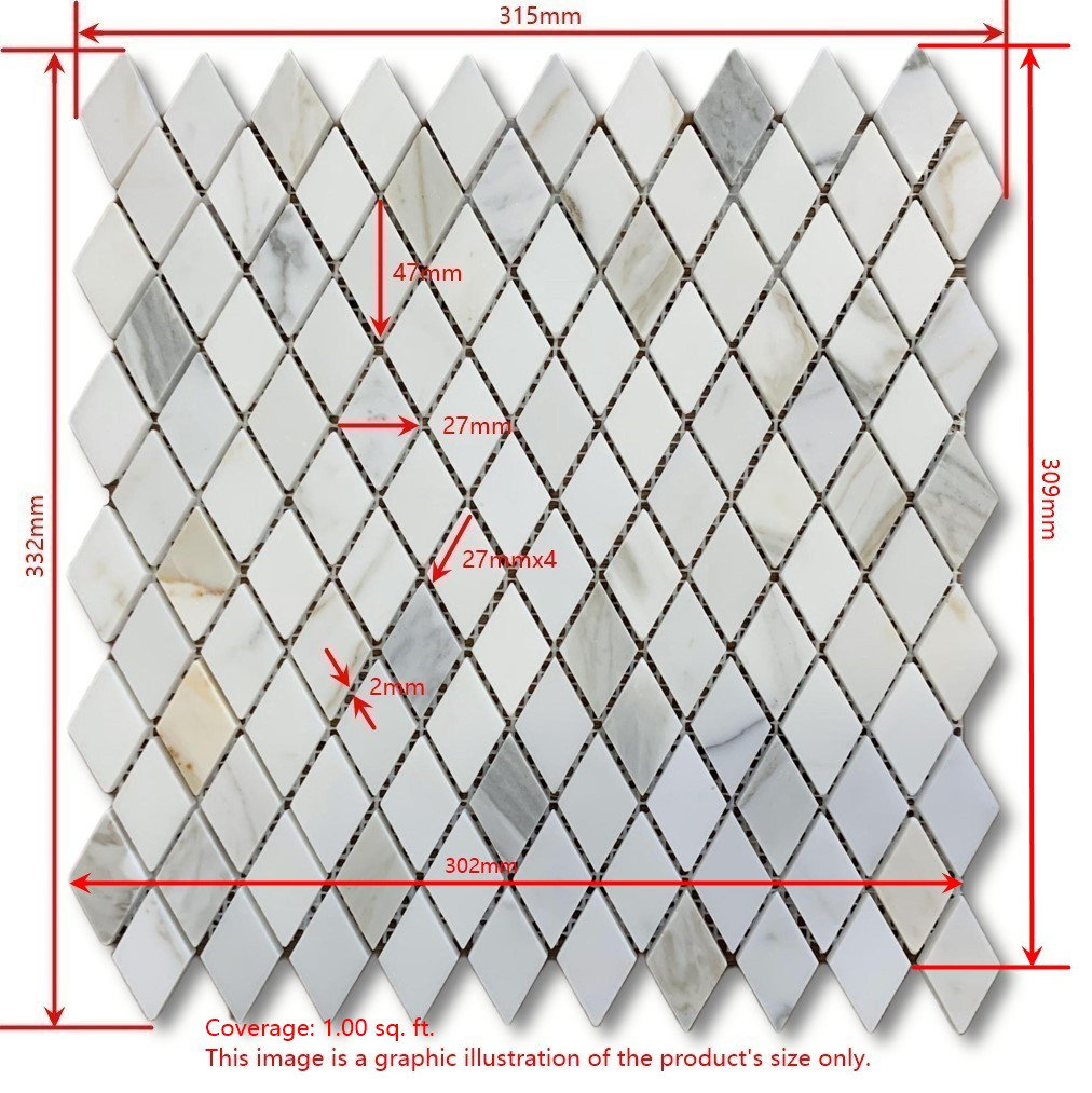 Nero Marquina Black Marble Rhomboid Diamond Mosaic Tile Polished, 1 ...