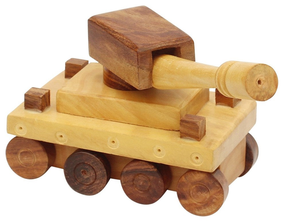 Handmade Wooden Tank Toy With Movable Wheels And Turret, Brown ...