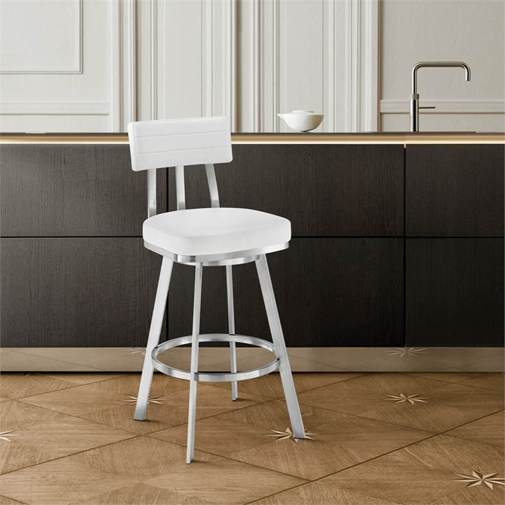Armen Living Benjamin 30" Swivel Stainless Steel Bar Stool in White ...
