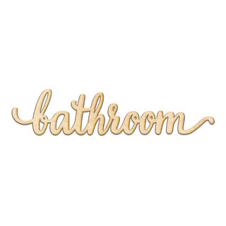 Bathroom Script Wood Word Wall Art Sign, 24" Wide X 6" Tall ...