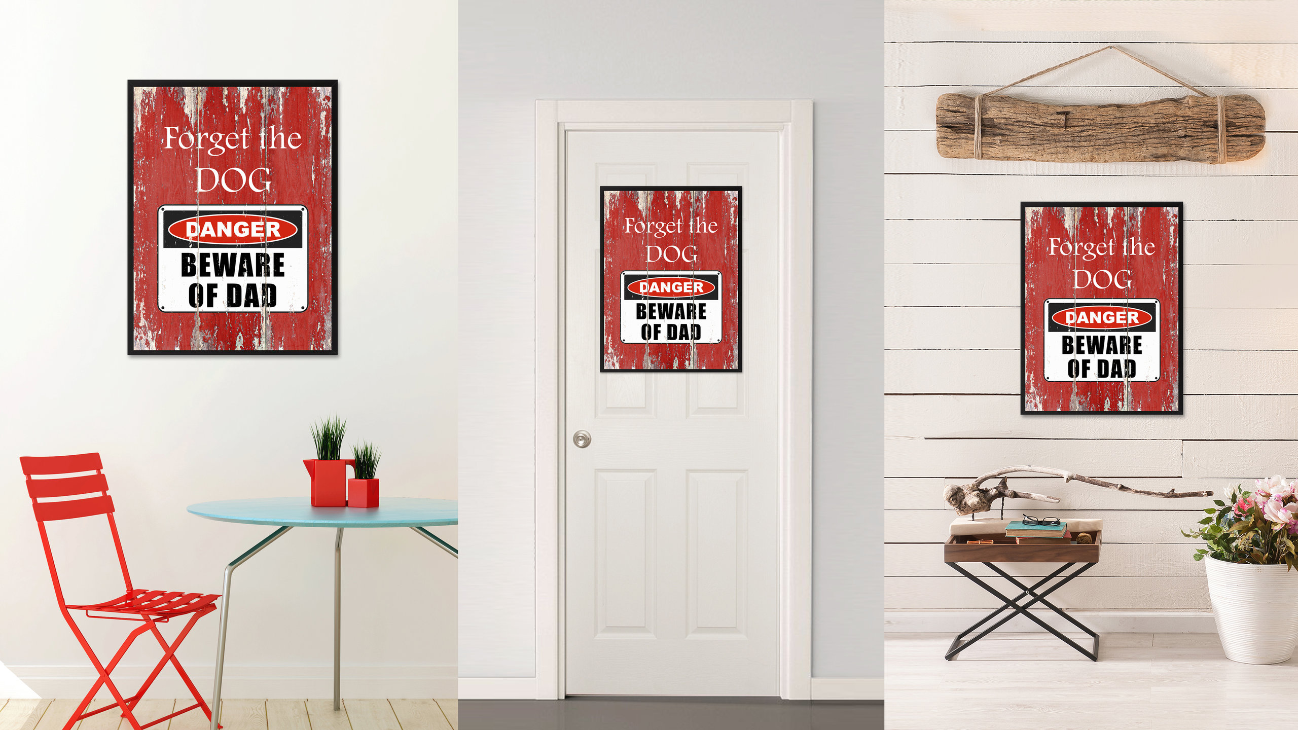 Beware Of Dad Danger Sign, Canvas, Picture Frame, 13"x17" - Rustic ...