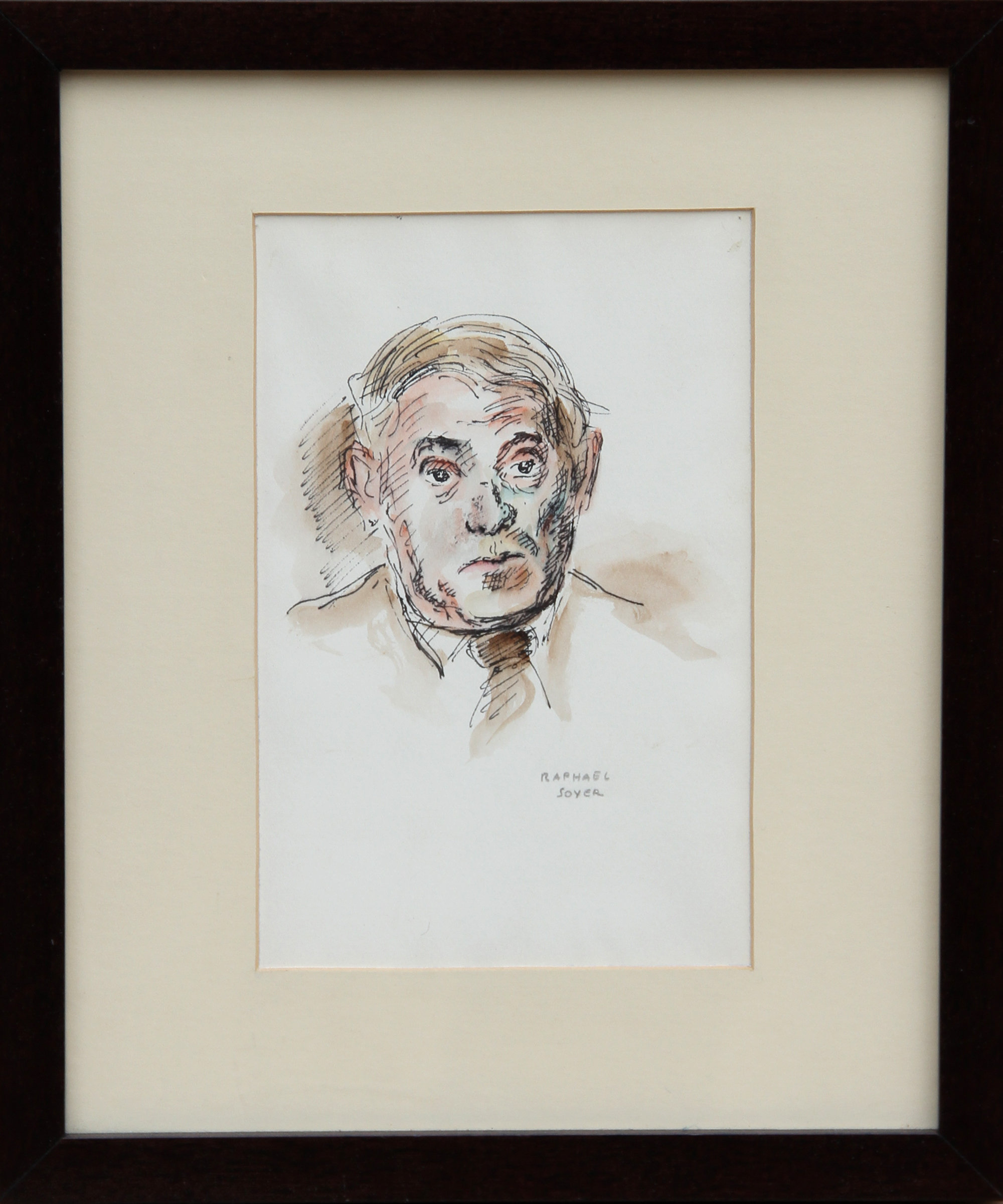Raphael Soyer, Untitled 5, Portrait Of A Man, Ink And Watercolor ...