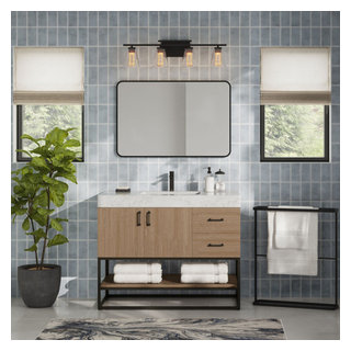 Bahia Bath Vanity, Oak, 42", Matte Black Hardware, Single, Freestanding ...