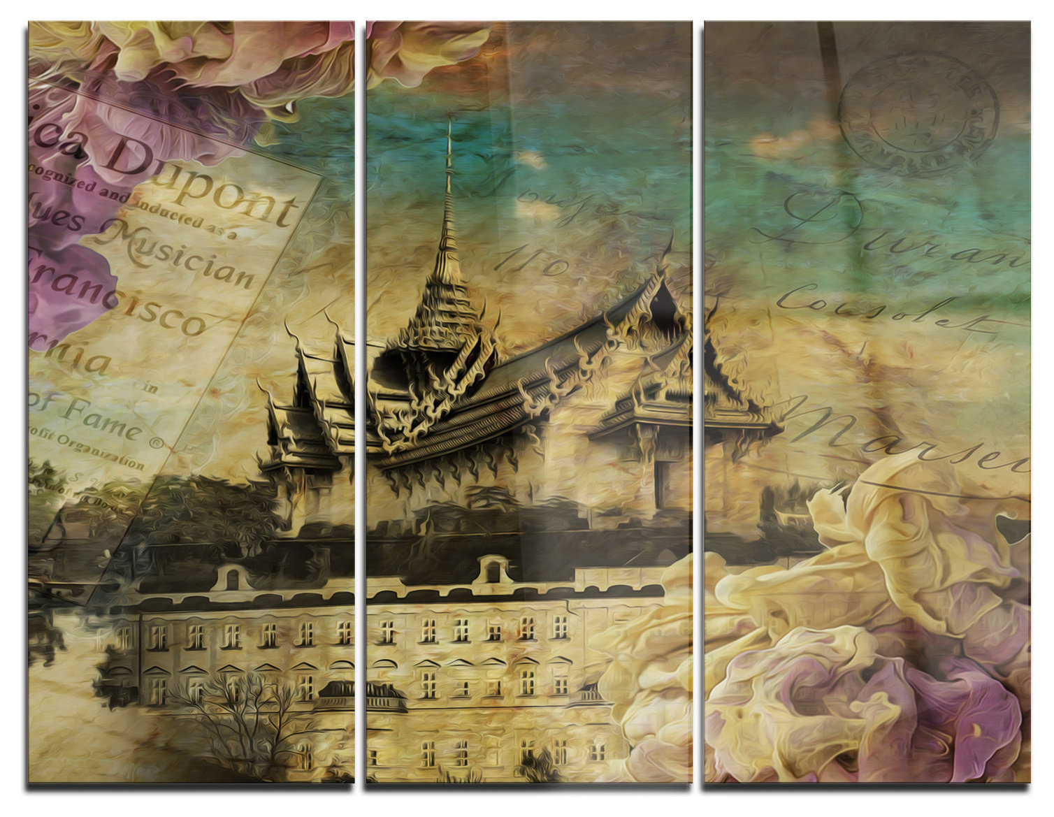 "Vintage-Style Sky Castle" Metal Wall Art, 3 Panels, 36"x28", 36"x28" 3 ...