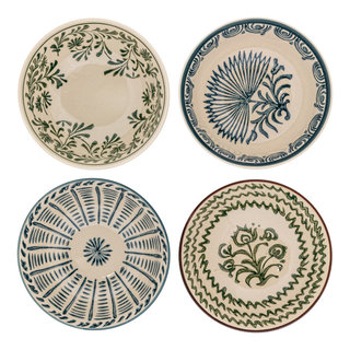 5.75" Round Bowl Dinnerware Set, 4 Various Pattern Prints, Cream, Set ...