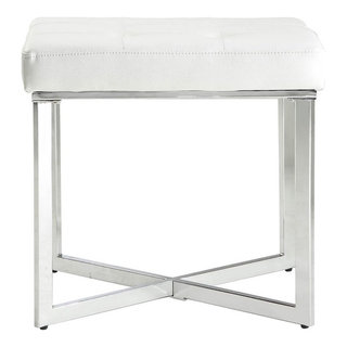 Pemberly Row Modern Faux Leather Summer Vanity Bench White/Chrome ...