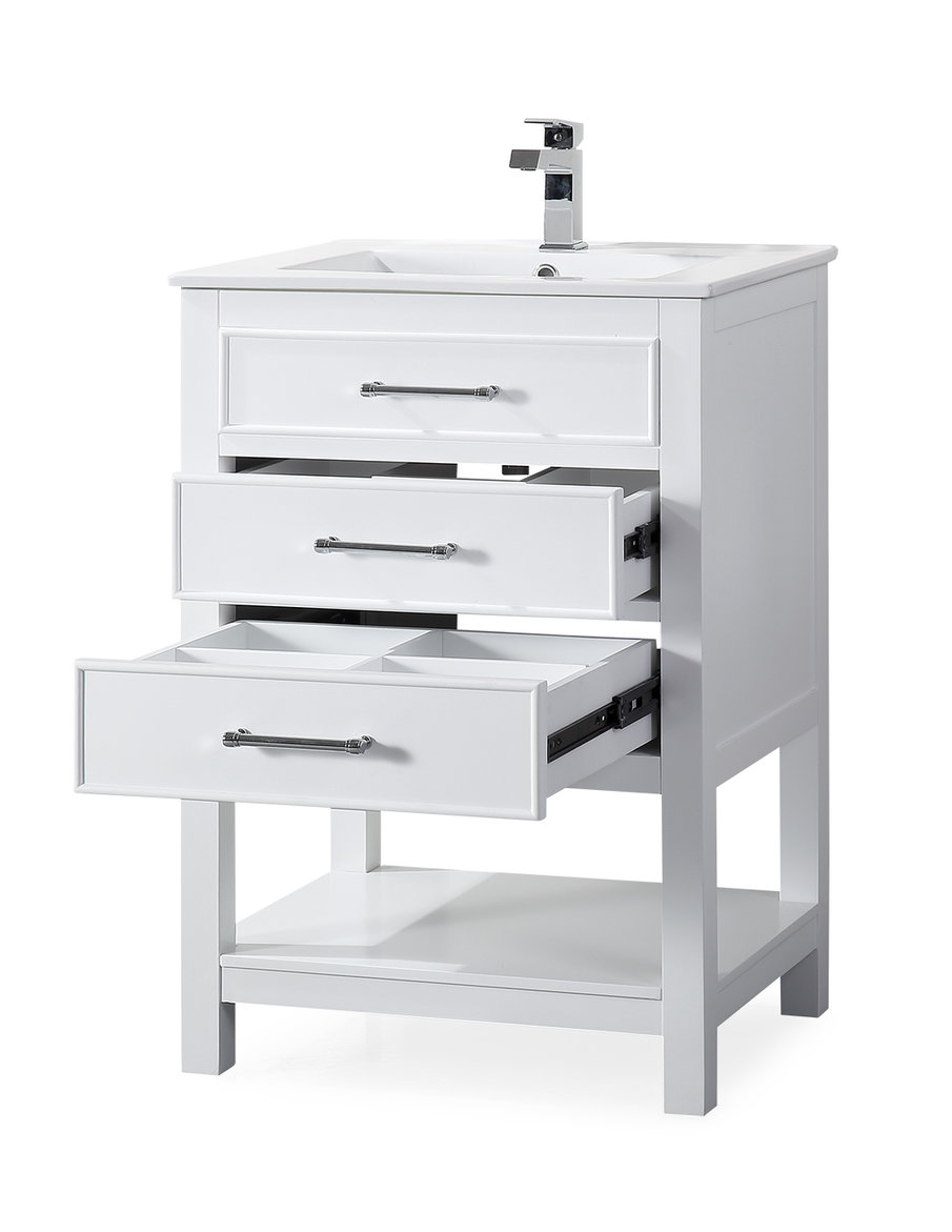 24" Aruzza Small Slim White Bathroom Vanity - Contemporary - Bathroom ...