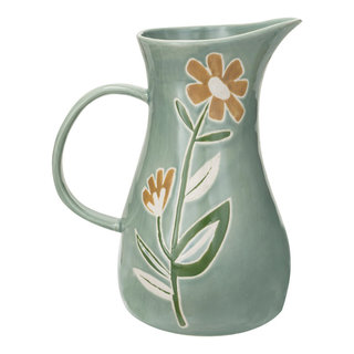 Hand-Painted Stoneware Pitcher With Wax Relief Pattern, Multicolor ...
