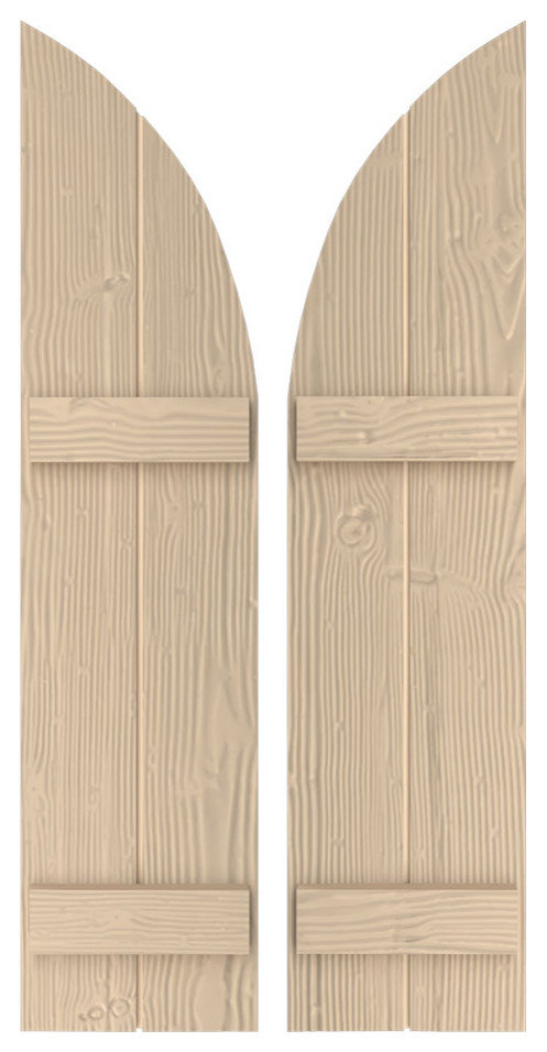 11"Wx24"H Hand Hewn Joined BnB Elliptical Top Faux Wood Shutters, 11"W ...