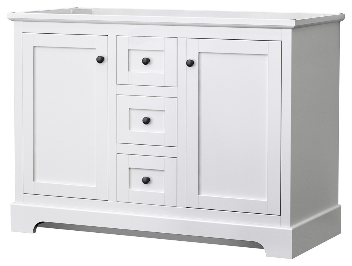 Avery 48" Double Vanity, White, No Top, No Sinks, Matte Black Trim ...