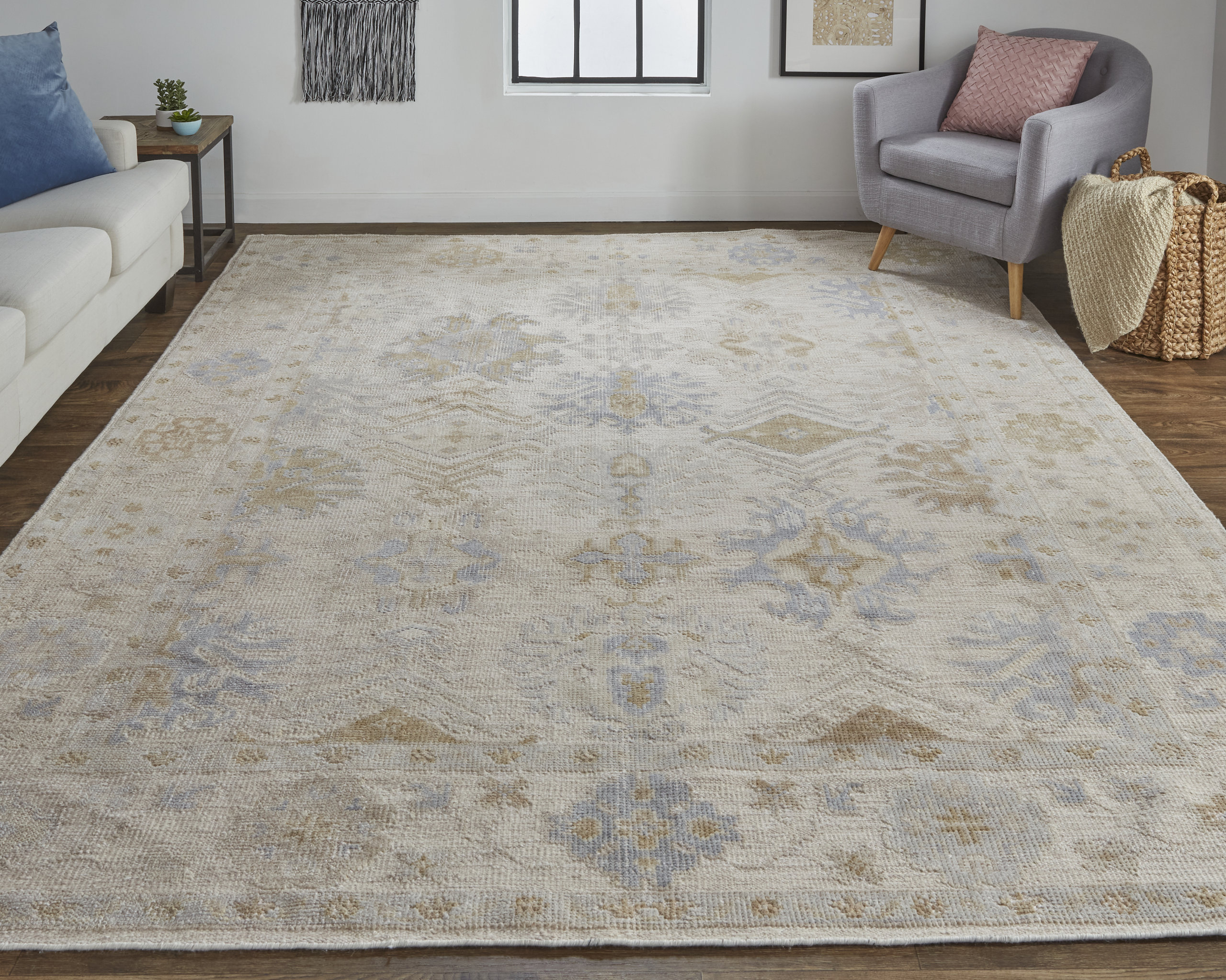 Feizy 6841FBGE Wendover Hand Knotted Tan / Blue Area Rugs, 12' x 15 ...