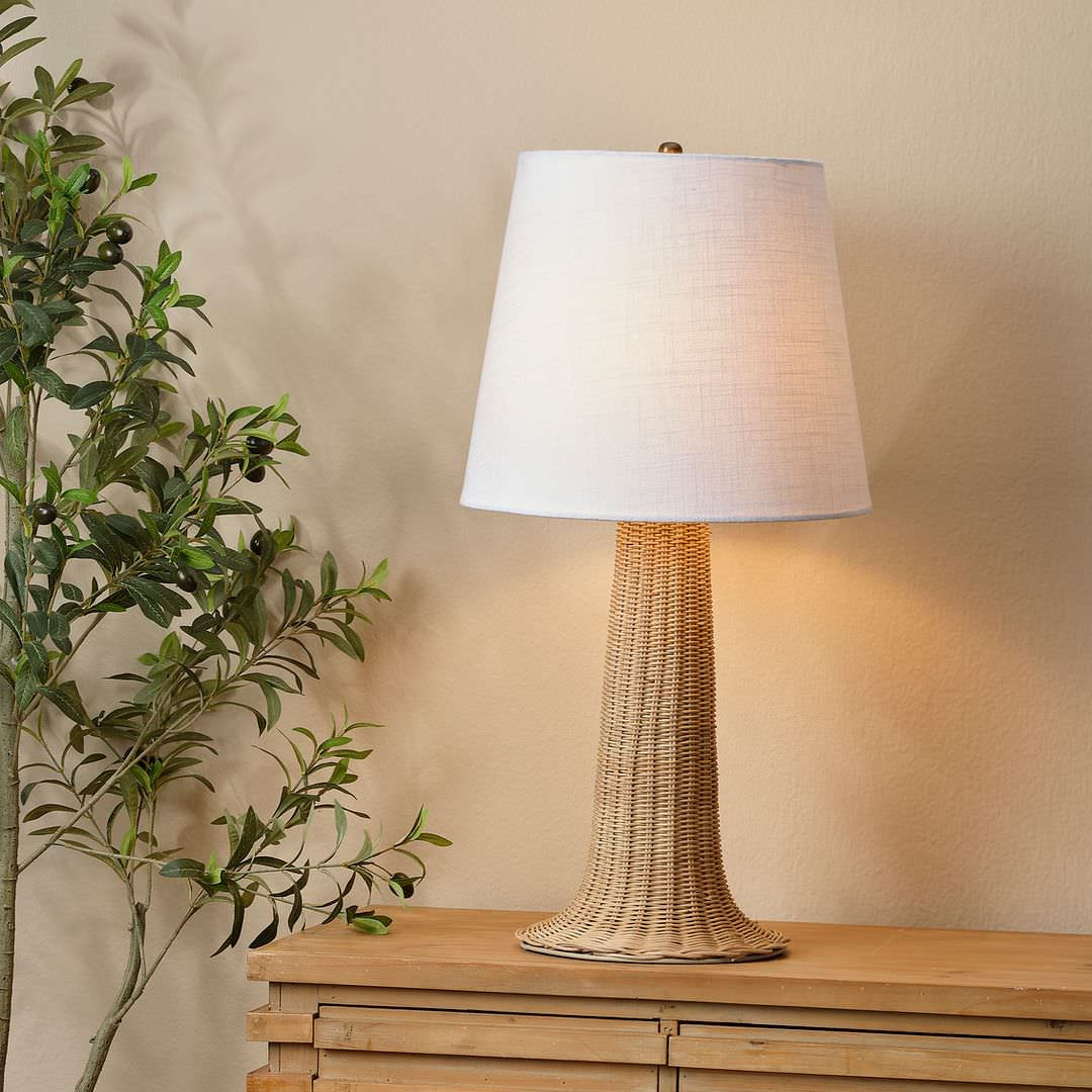 Organic Tree Trunk Shape Woven Rattan Table Lamp 27 in Tapered White ...