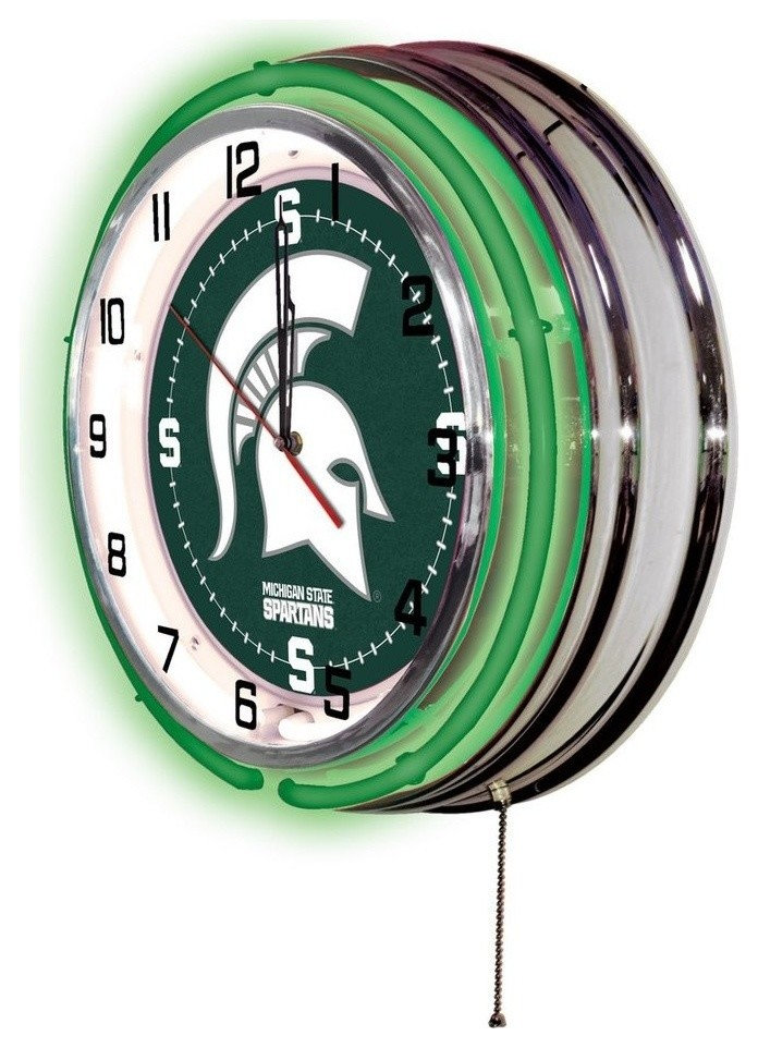 Michigan State 19" Neon Clock - Contemporary - Wall Clocks - by Bison ...