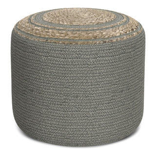 Serena 18"W Round Braided Pouf - Beach Style - Floor Pillows And Poufs - by VirVentures | Houzz