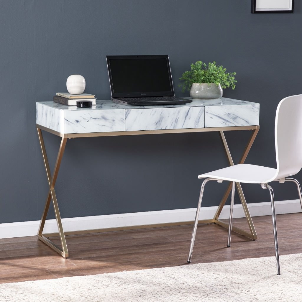 Faux Marble Writing Desk with Storage - Contemporary - Desks And ...