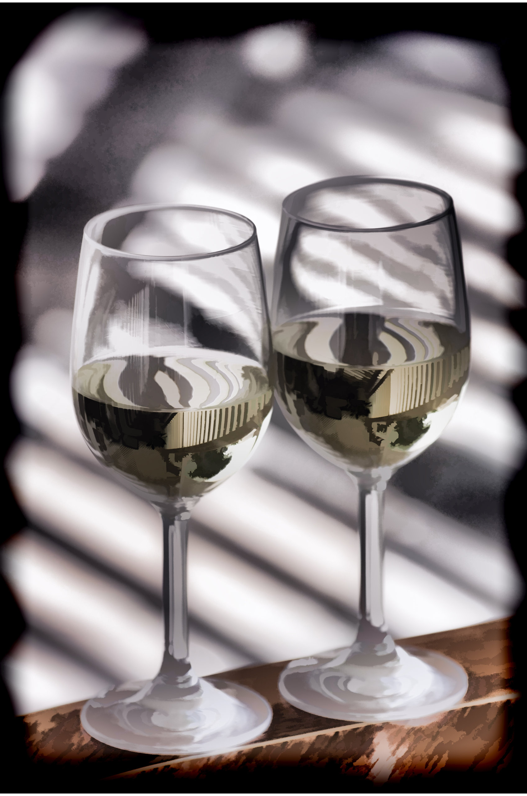 Wine Glasses Shadows, Art, Canvas Giclee, 12"x18" - Mediterranean ...