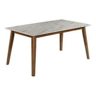 Everett 5-piece Faux Marble Top Dining Table Natural Walnut and Grey ...