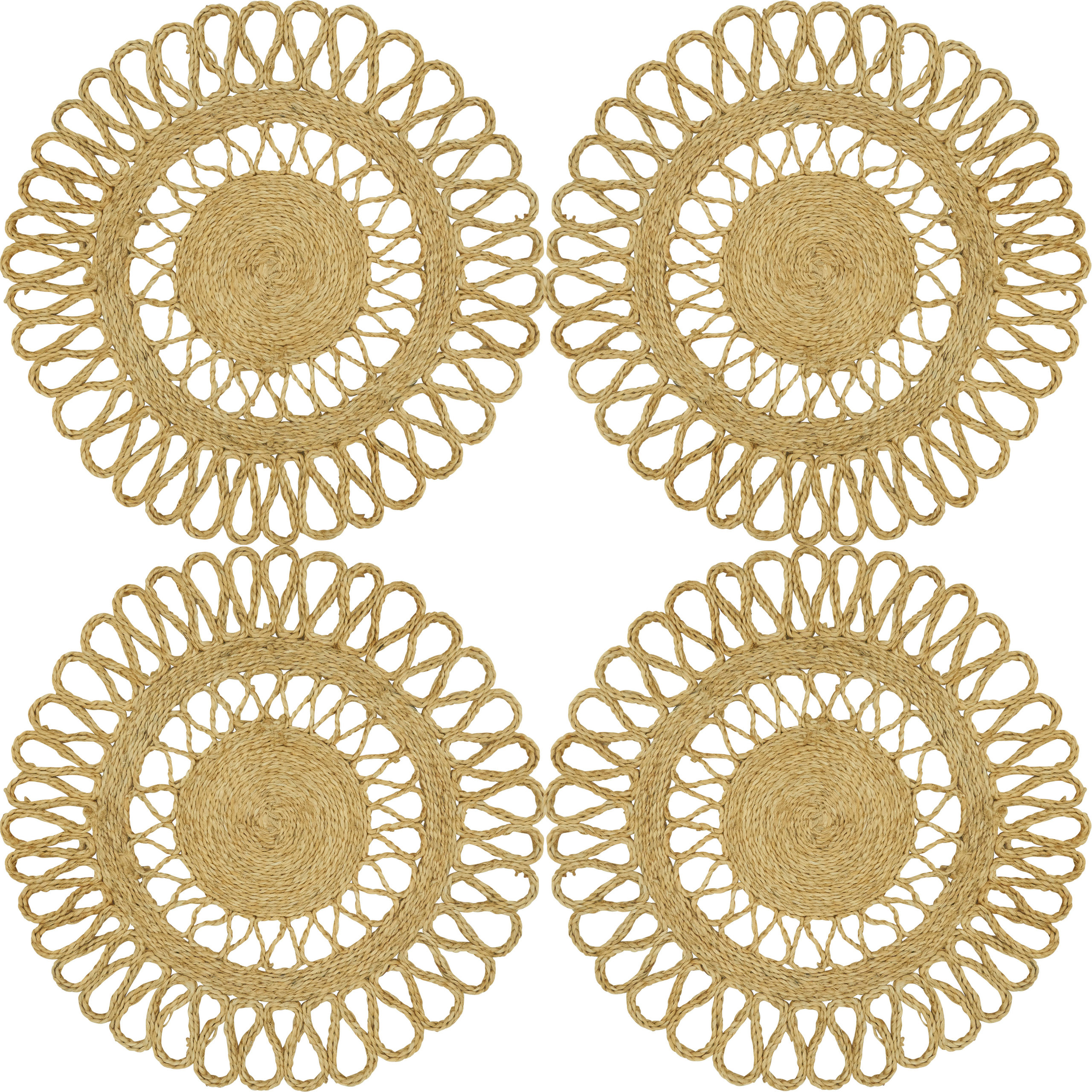 Loopy Jute Design Table Mats, Set of 4, Natural, 16", 16" - Beach Style ...