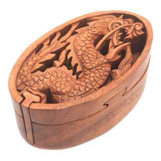 NOVICA Dragon Oval And Wood Puzzle Box - Asian - Decorative Boxes - by ...