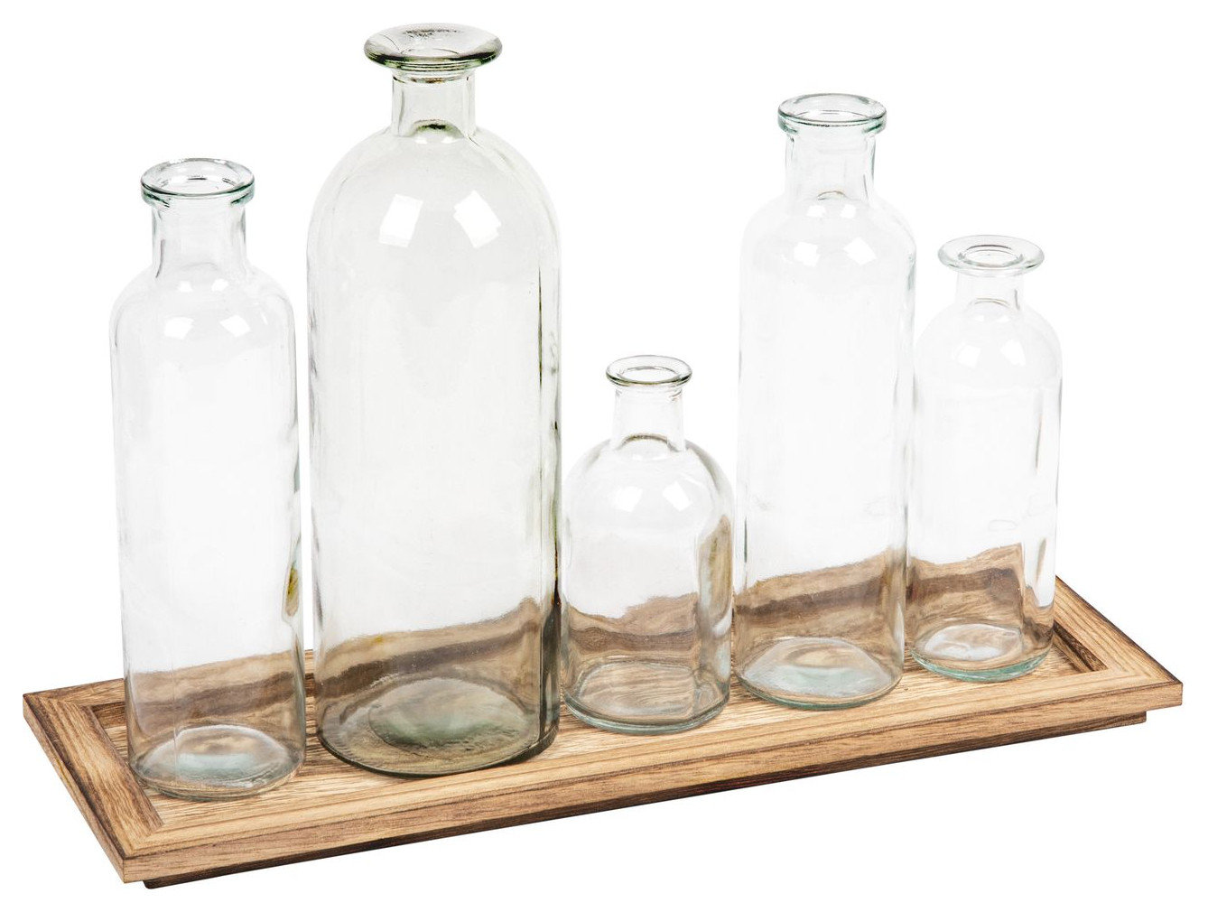 Vintage Bottle Vases on Wood Tray, 5-Piece Set - Transitional - Vases ...