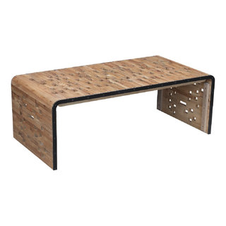 Upside U Shape Rectangular Top Coffee Table with Cut Outs, Natural ...