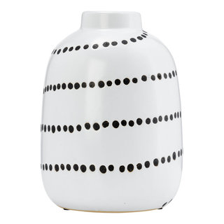 Ceramic 9"H Spiral Dot Flower Vase, White/Black, 7x7x9 inches ...