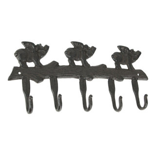 Rustic Brown Cast Iron Flying Pigs 5 Hook Wall Rack Country Farmhouse ...