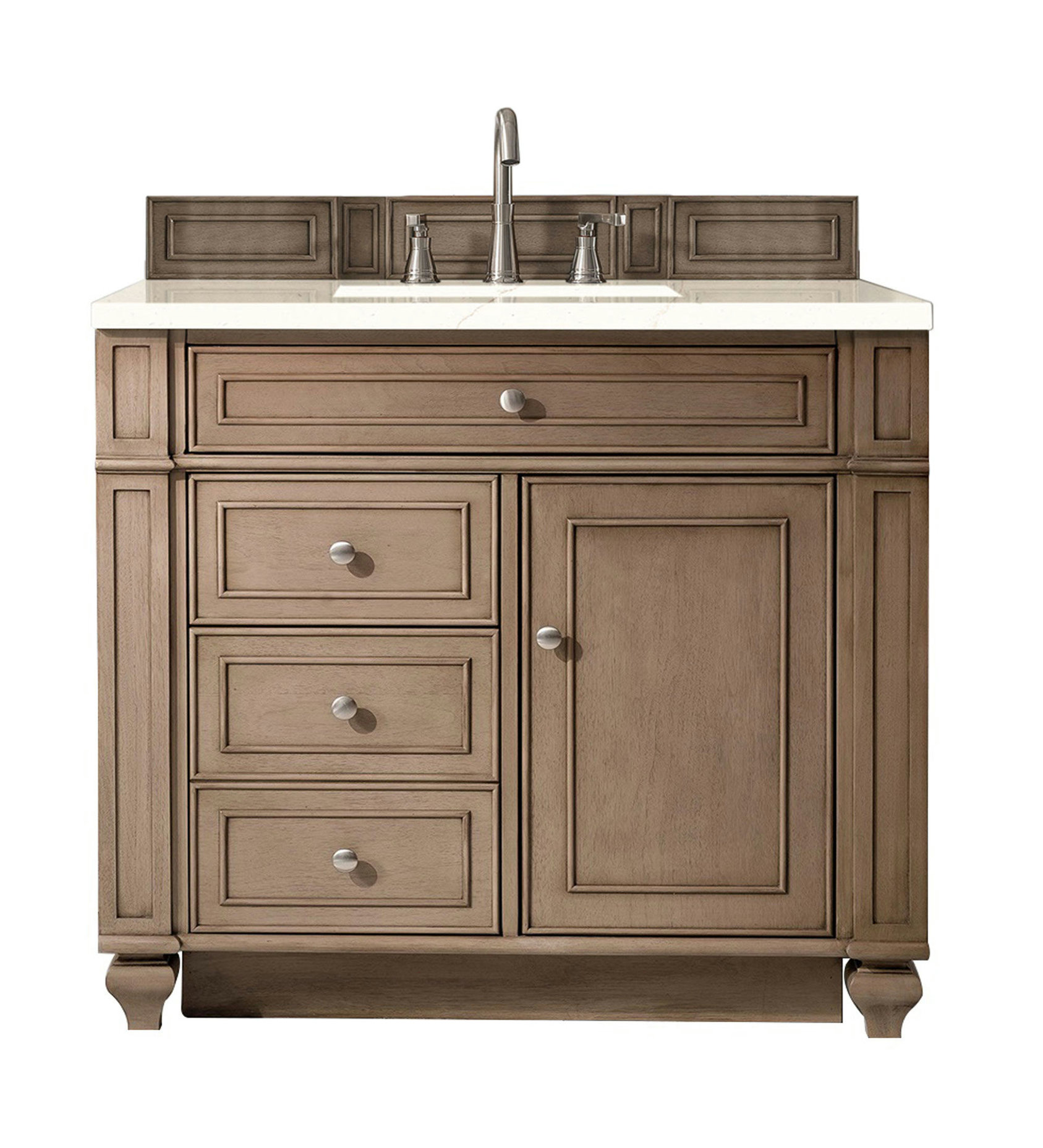 Bristol 36" Single Vanity, Whitewashed Walnut, w/ 3 CM Eternal Marfil ...
