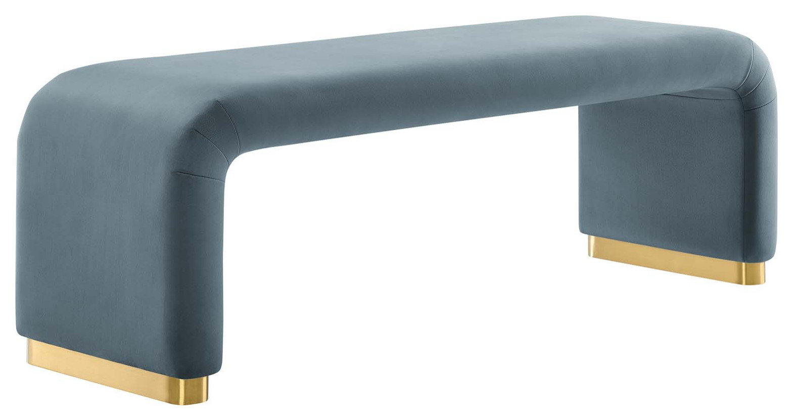 Koda Performance Velvet Waterfall Long Bench - Brass Cadet Blue ...