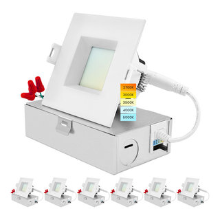 Luxrite 3" Square LED Recessed Light J-Box 10W 5CCT 800LM 6 Pack ...