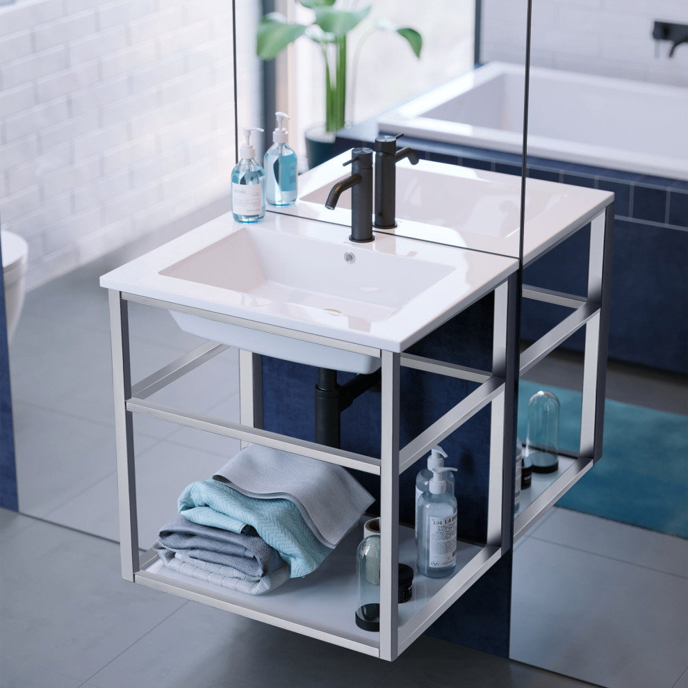 Pierre 24 Single, Metal Frame, Open Shelf, Bathroom Vanity ...