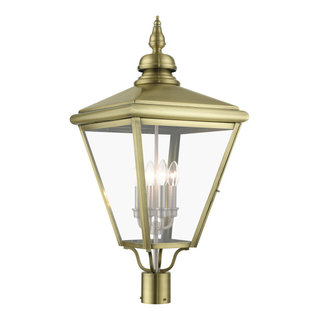 4 Light Antique Brass Outdoor Extra Large Post Top Lantern, Brushed ...