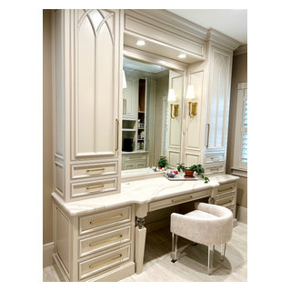 CUSTOM BEADED INSET MAKEUP VANITY WITH LUCITE LEGS - Transitional ...