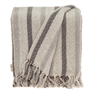 Beige and Taupe Woven Handloom Throw Blanket With Tassels - Farmhouse ...
