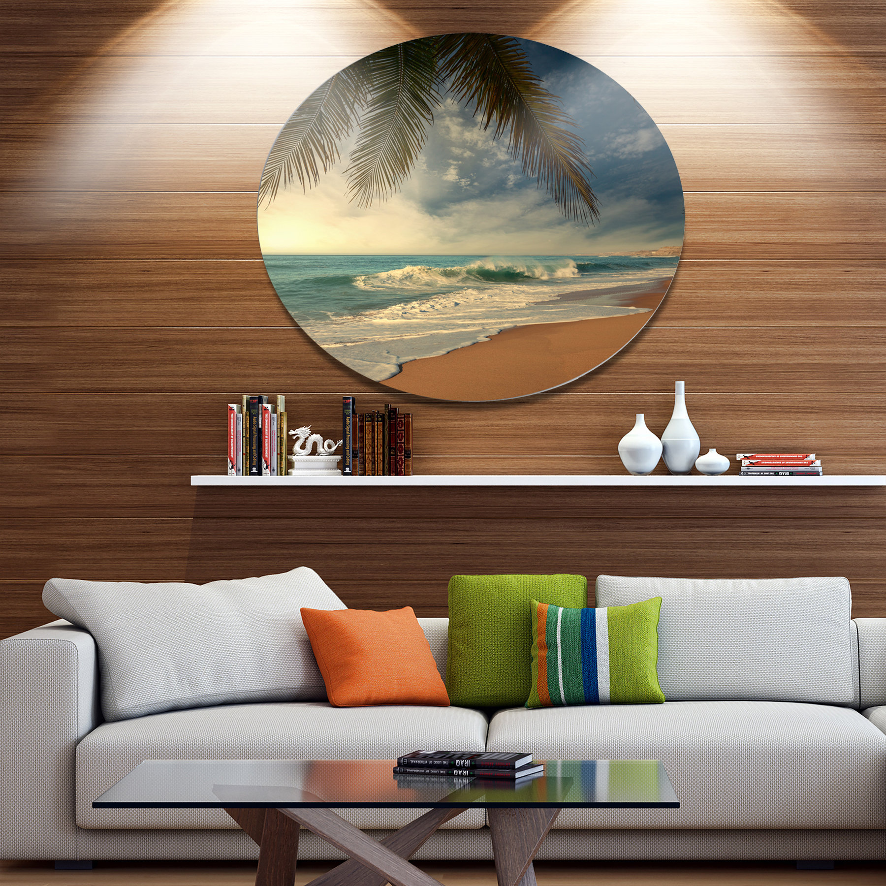 Beautiful Tropical Beach With Palms, Beach Disc Metal Wall Art, Disc of 23 inch - Tropical ...