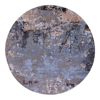 8' Round Abstract Modern Hand Knotted Wool & Silk Rug - Q20139, 7' 11 ...