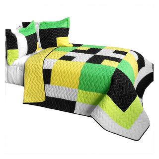 Yoonsic Sustal 3PC Vermicelli - Quilted Patchwork Quilt Set (Full/Queen Size) - Contemporary ...