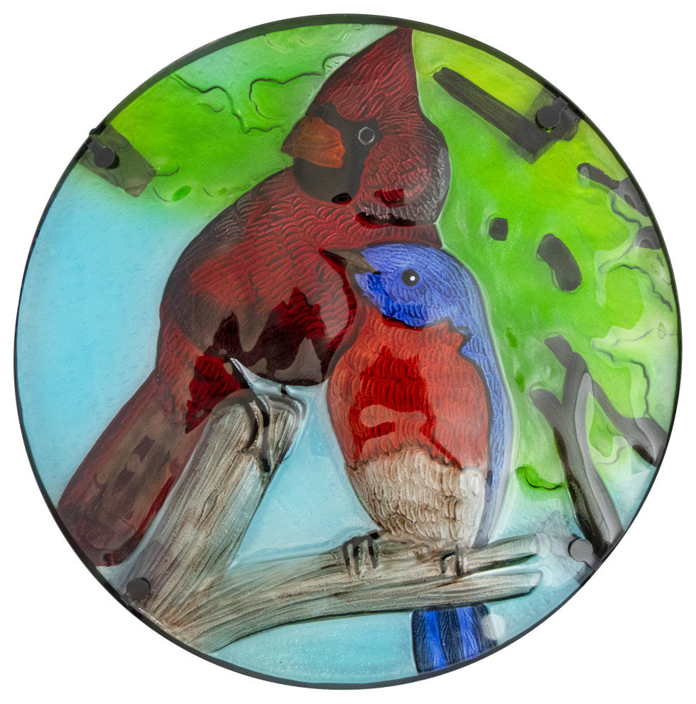 19" Blue and Red Cardinal Glass Patio Side Table - Tropical - Outdoor ...