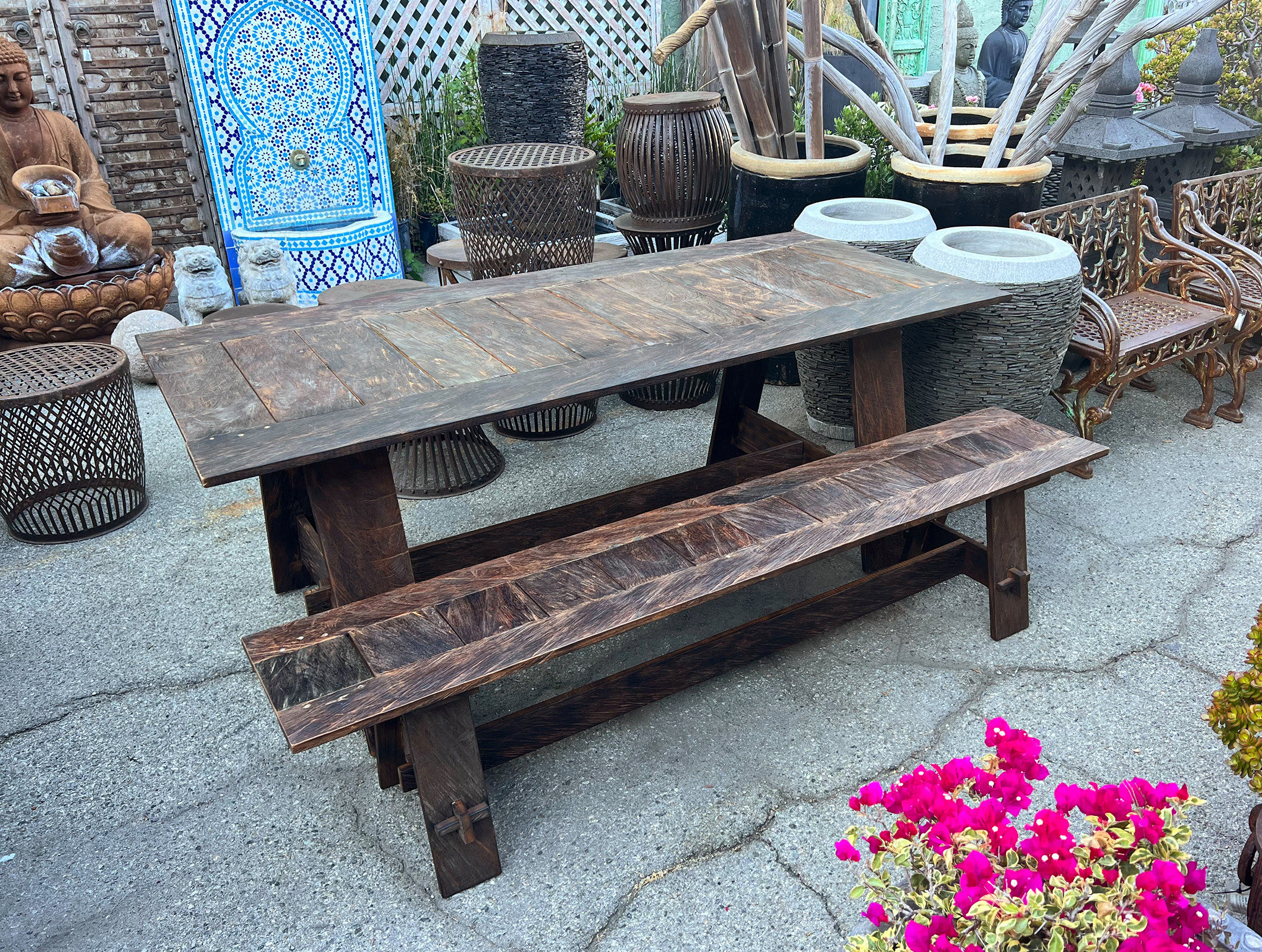 Modern Barn Wood Outdoor Dining Table w/Benches - Rustic - Outdoor ...
