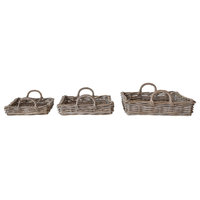 Decorative Woven Rattan Trays With Handles, Natural, Set of 3 ...