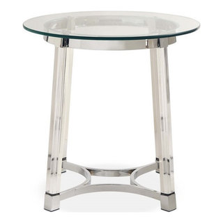 Bowery Hill Modern Metal End Table with Glass Top in Chrome/Clear ...